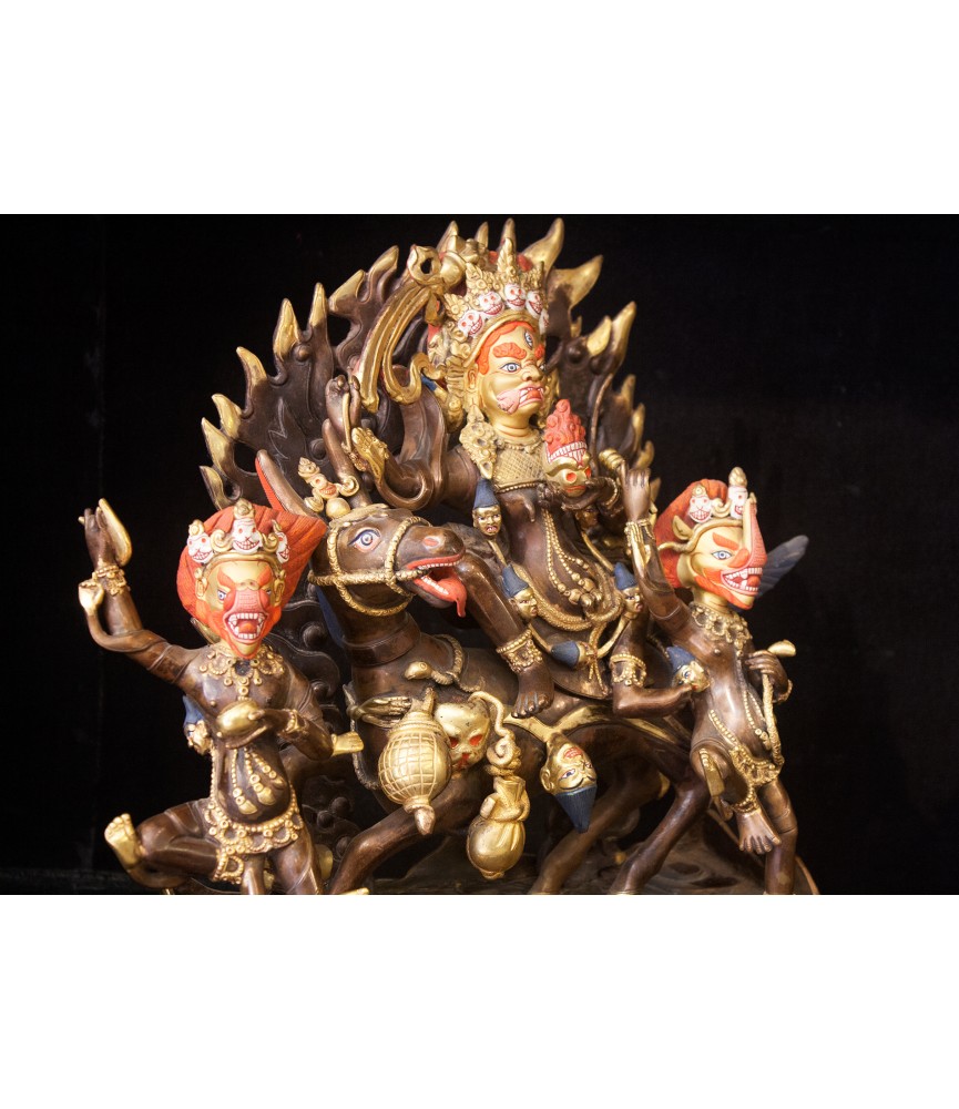 Palden Lhamo Half Gold Gilded Copper Statue