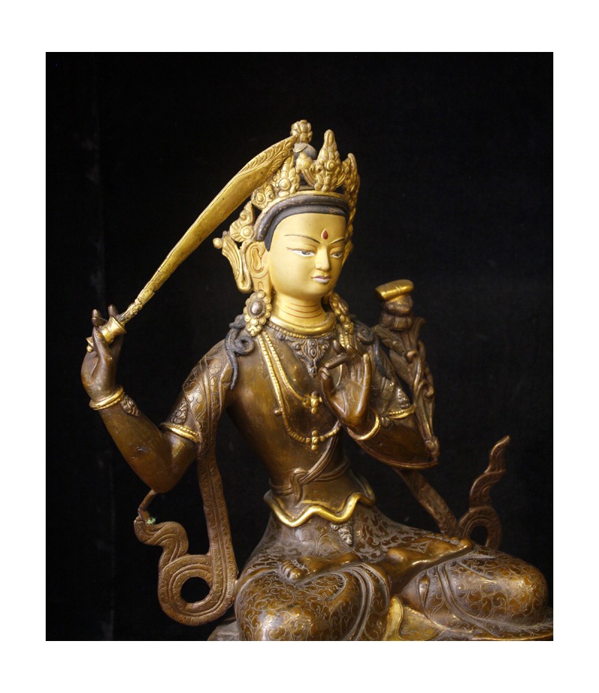 Manjushree Half Gold Gilded Copper Statue